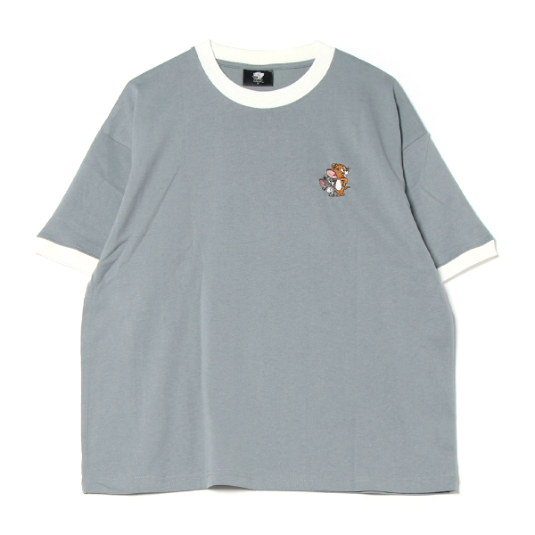 トムとジェリー リンガー配色バック刺繍Tシャツ ジェリーとタフィ メンズ - TOM AND JERRY Official Online Store